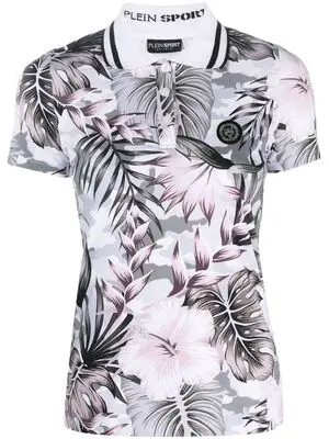 PLEIN SPORT Floral-print Polo Shirt - Black