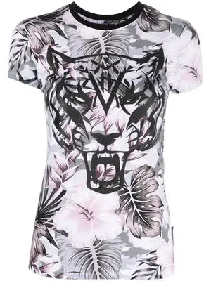 PLEIN SPORT Tiger-print Floral T-shirt - White