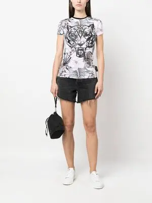 PLEIN SPORT Tiger-print Floral T-shirt - White