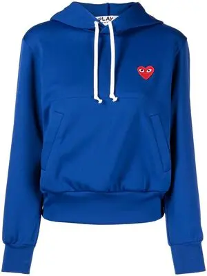 Play Comme Des Garcon Heart-patch Drawstring Hoodie - Blue