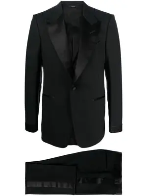 TOM FORD Peak-lapel Wool Suit - Black