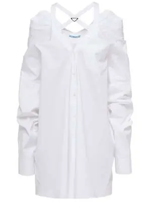 Prada Off-shoulder Shirt Dress - White
