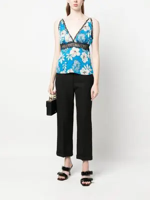 Pinko Floral-print Lace-trimmed Top - Blue
