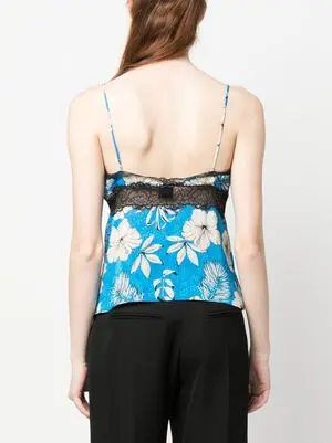 Pinko Floral-print Lace-trimmed Top - Blue
