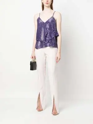 Pinko Sequin-embellished Ruffled Spaghetti Strap Top