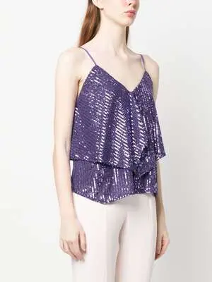 Pinko Sequin-embellished Ruffled Spaghetti Strap Top