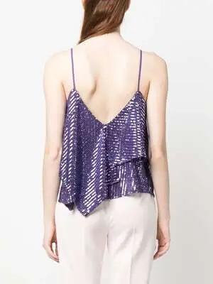 Pinko Sequin-embellished Ruffled Spaghetti Strap Top