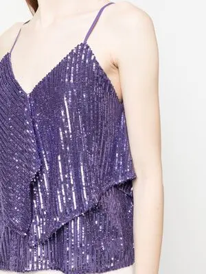 Pinko Sequin-embellished Ruffled Spaghetti Strap Top
