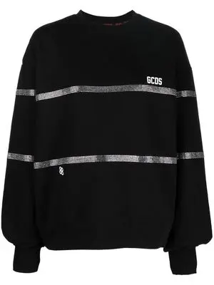 Gcds Crystal-embellished Striped Sweatshirt - Black