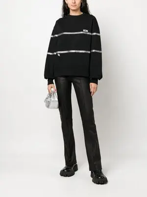 Gcds Crystal-embellished Striped Sweatshirt - Black