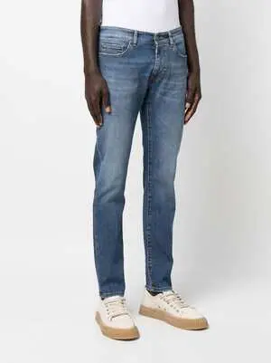 PT TORINO Straight Leg Jeans With Logo Patch - Blue