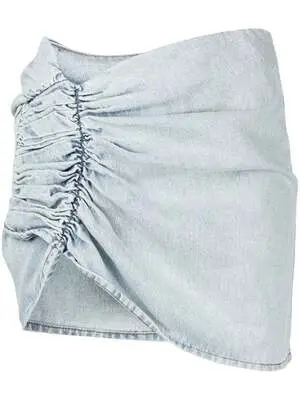 THE MANNEI Asymmetric Ruched Denim Skirt - Blue