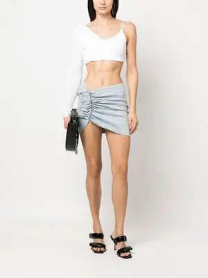 THE MANNEI Asymmetric Ruched Denim Skirt
