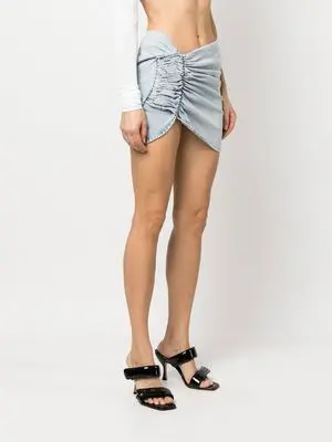 THE MANNEI Asymmetric Ruched Denim Skirt