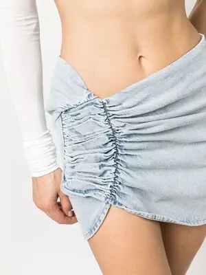 THE MANNEI Asymmetric Ruched Denim Skirt