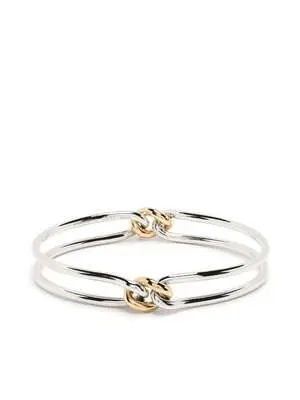 MAOR 18kt Yellow Gold And Sterling Unity Curb 3mm Bangle - Silver