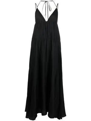 JOSEPH Ruched Silk Long Dress - Black