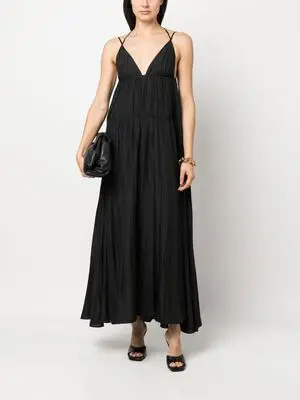 JOSEPH Ruched Silk Long Dress - Black