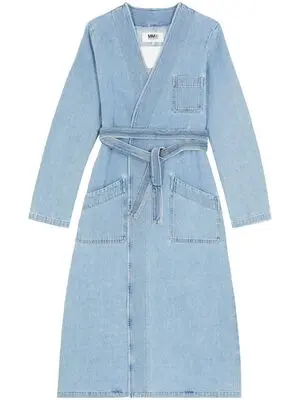 MAISON MARGIELA Collarless Wrap Trench Coat - Blue