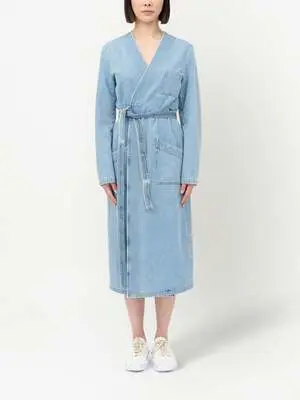 MAISON MARGIELA Collarless Wrap Trench Coat - Blue