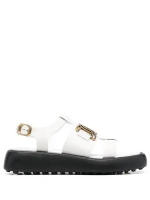 TOD'S Leather Flatform Logo Plaque Sandals - White