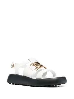 TOD'S Calf Leather Flatform Sandals With Logo Plaque - White
