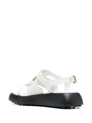 TOD'S Calf Leather Flatform Sandals With Logo Plaque - White