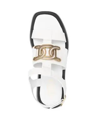 TOD'S Calf Leather Flatform Sandals With Logo Plaque - White