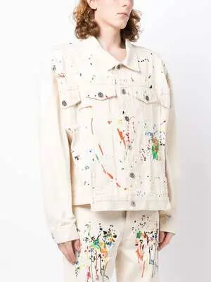MOSTLY HEARD RARELY SEEN Paint-embroidered Denim Jacket - Neutrals