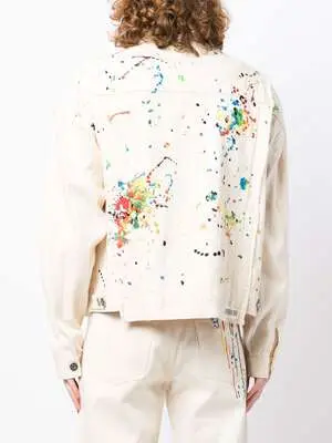MOSTLY HEARD RARELY SEEN Paint-embroidered Denim Jacket - Neutrals