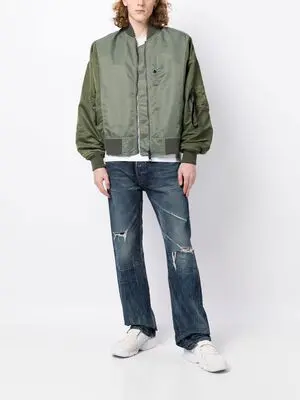 MOSTLY HEARD RARELY SEEN Spliced Satin Bomber Jacket - Green