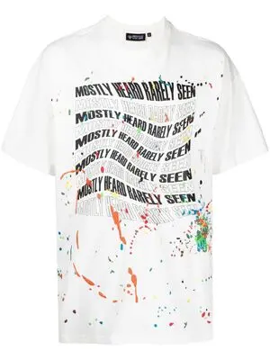 MOSTLY HEARD RARELY SEEN Warped-logo Short-sleeve T-shirt - White