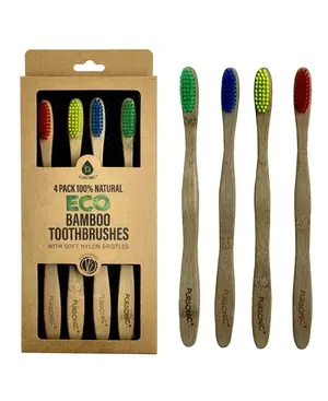 PURSONIC 100% Natural Eco Bamboo Toothbrushes (4 Pack) Tan/beige