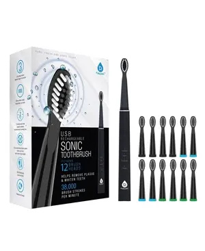 PURSONIC Usb Rechargeable Electric Toothbrush With 12 Brush Heads - Black