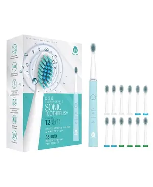 PURSONIC Usb Rechargeable Electric Toothbrush With 12 Brush Heads - Green