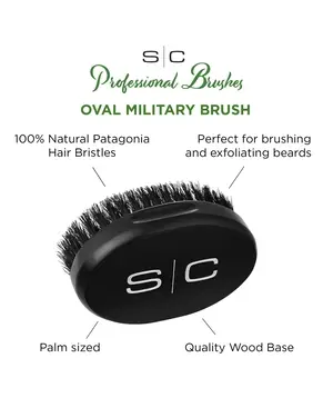 STYLECRAFT Barber Oval Military-inspired Hair Brush 100% Natural Boar Bristles With Wood Palm Handle - Black