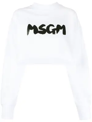 MSGM Logo-print Cropped Sweatshirt - White