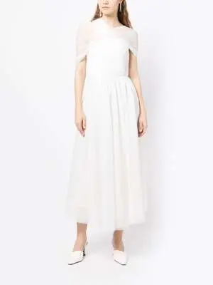 ANOUKI Sheer-sleeve Pleated Dress