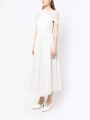 ANOUKI Sheer-sleeve Pleated Dress