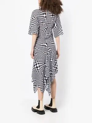 PUSHBUTTON Geometric-print Asymmetric Dress