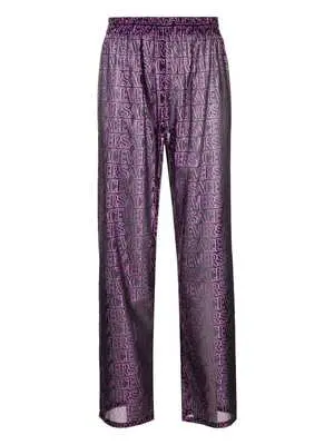 Versace Logo Print Semi-sheer Straight Leg Pants - Black