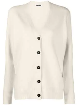JIL SANDER V-neck Wool Cardigan - Neutrals