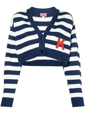 Kenzo Nautical Striped Cropped Cardigan - Blue