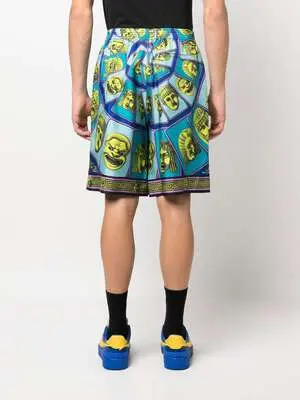 Versace Le Maschere Print Silk Shorts - Blue