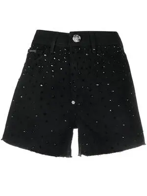 Philipp Plein Crystal-embellished Denim Shorts - Black