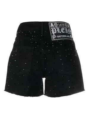 Philipp Plein Crystal-embellished Denim Shorts - Black