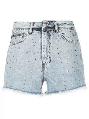 Philipp Plein Crystal Embellished Denim Shorts - Blue