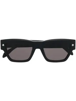 Alexander McQueen Engraved-logo Square Sunglasses - Black