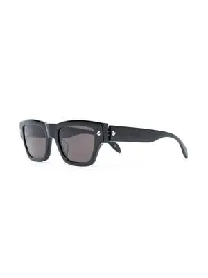 Alexander McQueen Engraved-logo Square Sunglasses - Black