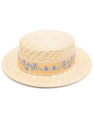 Borsalino Floral-embroidered Straw Hat - Neutrals
